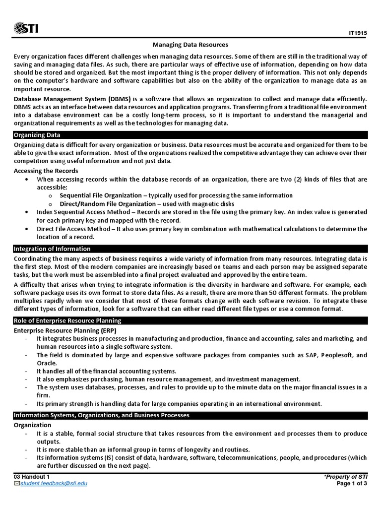 MIS-3 Handout PDF | Download Free PDF | Databases | Data