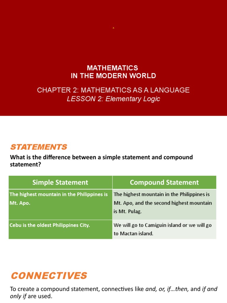 Chapter 2 Chapter 2 Mathematics As A Language - Lesson 2 Elementary ... Chapter 2 Chapter 2 Mathematics As A Language - Lesson 2 Elementary ...