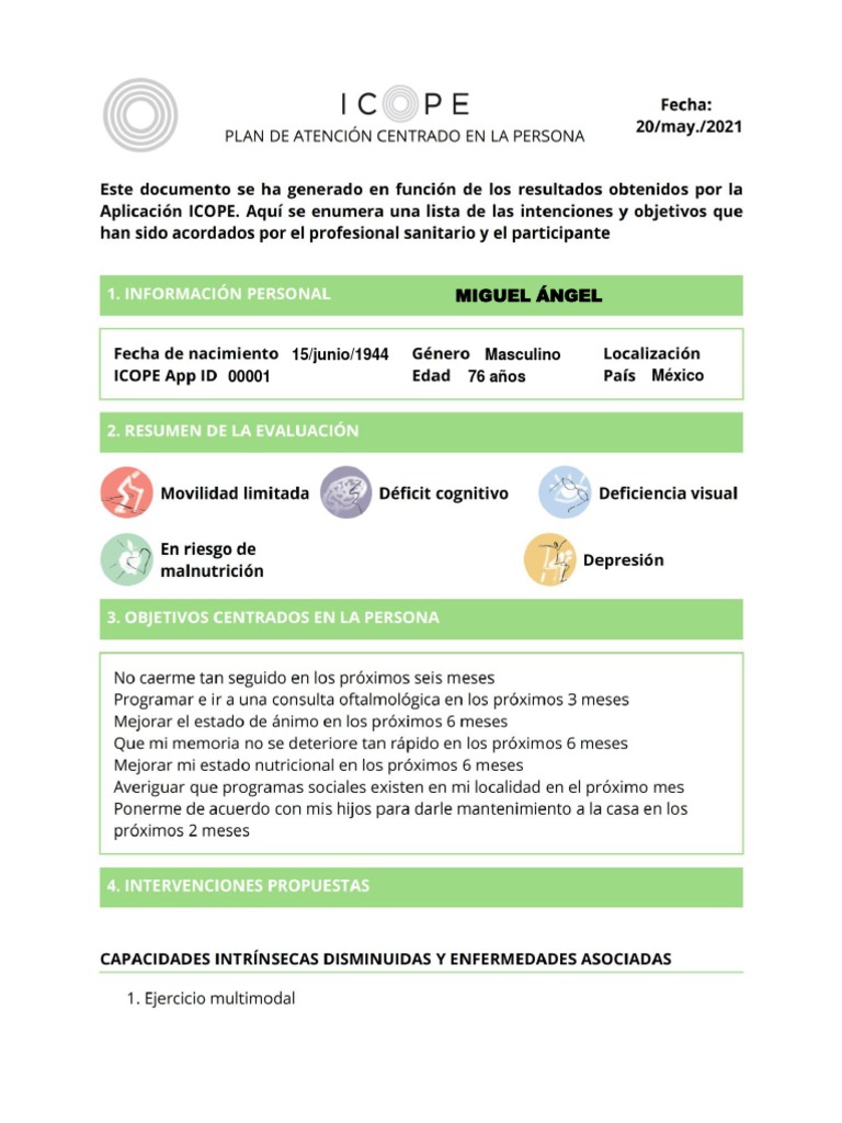 Plan Atencion Personalizada Caso ICOPE | PDF