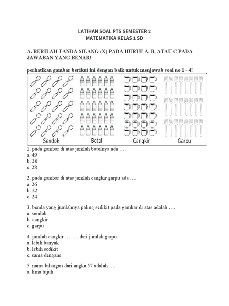 MTK PTS Semester 2 Kelas 1 | PDF
