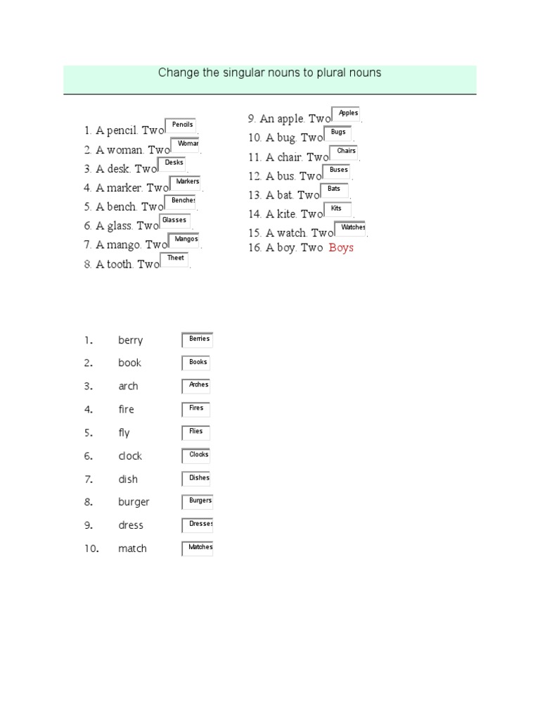 Change The Singular Nouns To Plural Nouns | PDF