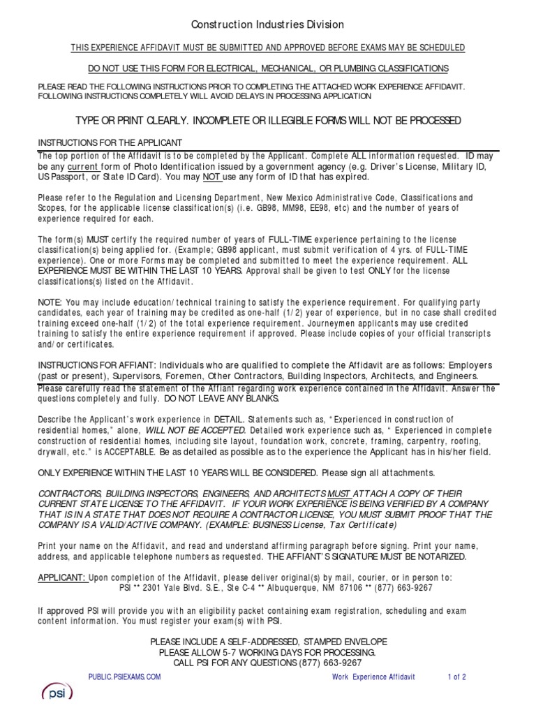 Affidavit of Work Experience Sample | PDF | Affidavit | Identity Document