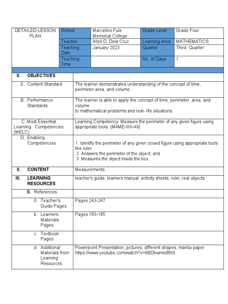 DETAILED LESSON PLAN in Mathematic4 | PDF | Learning | Teachers