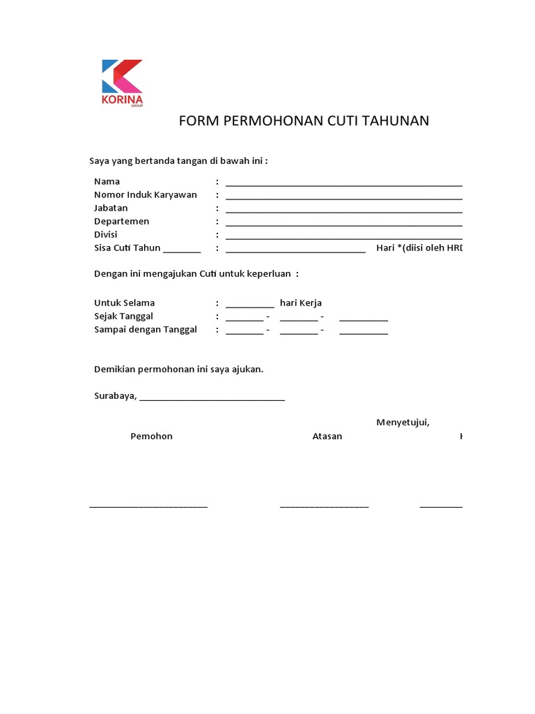 Form Permohonan Cuti Tahunan | PDF