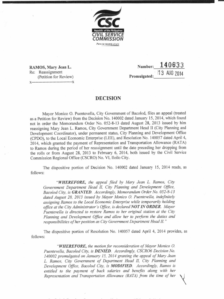 Civil Service Reassignment Appeal | PDF | Employment | Justice