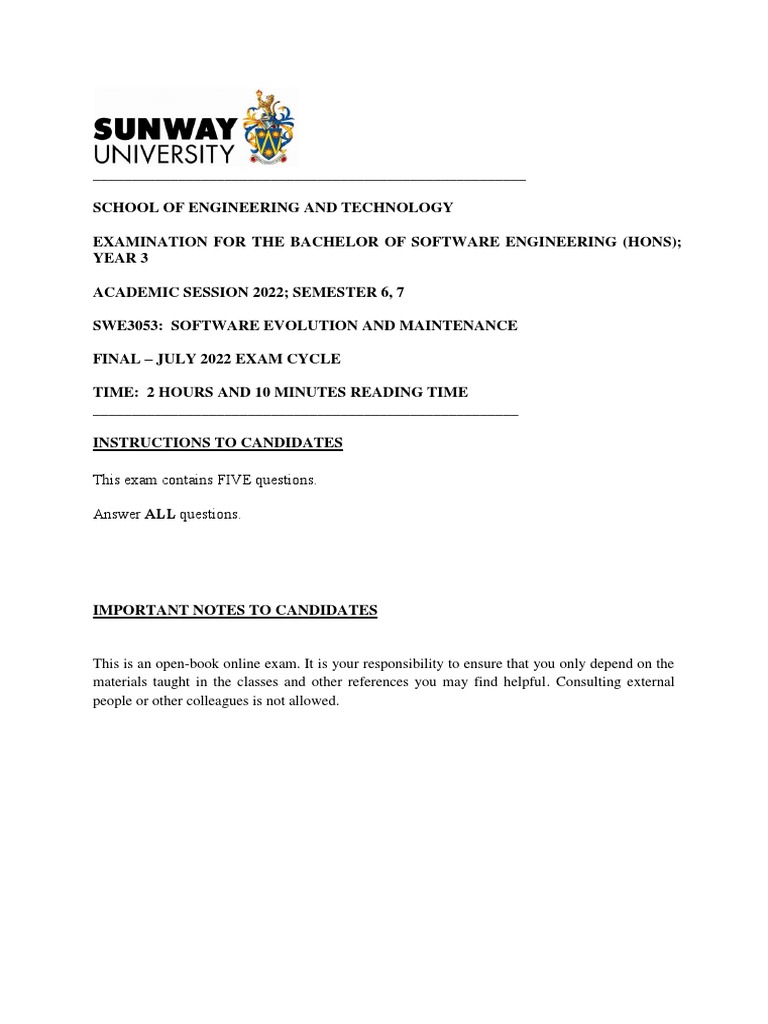 Software Engineering Exam July 2022 | PDF | Systems Engineering ...