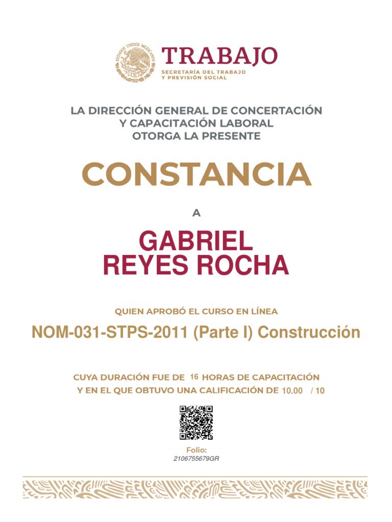 Constancia Nom-031-Stps-2008 PDF | PDF
