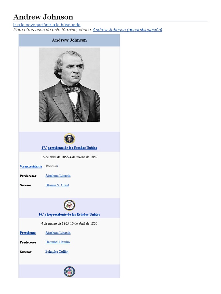 Biografía Andrew Johnson | PDF | Andrew Johnson | Era de reconstrucción