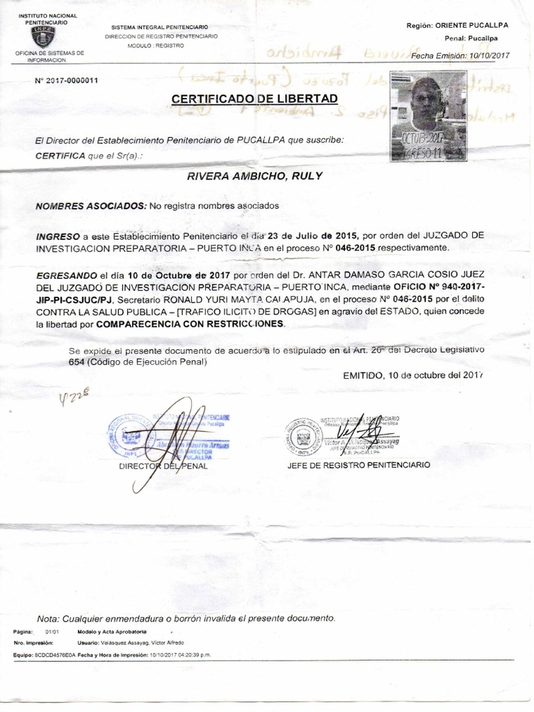 Certificado De Libertad Pdf