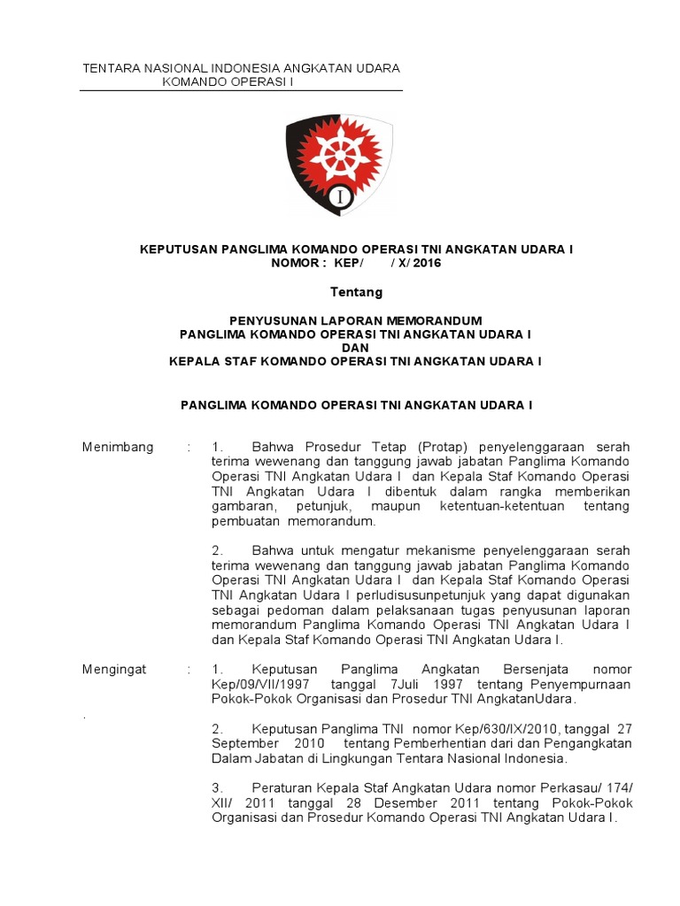 Tentara Nasional Indonesia Angkatan Udara Komando Operasi I: Tentang | PDF