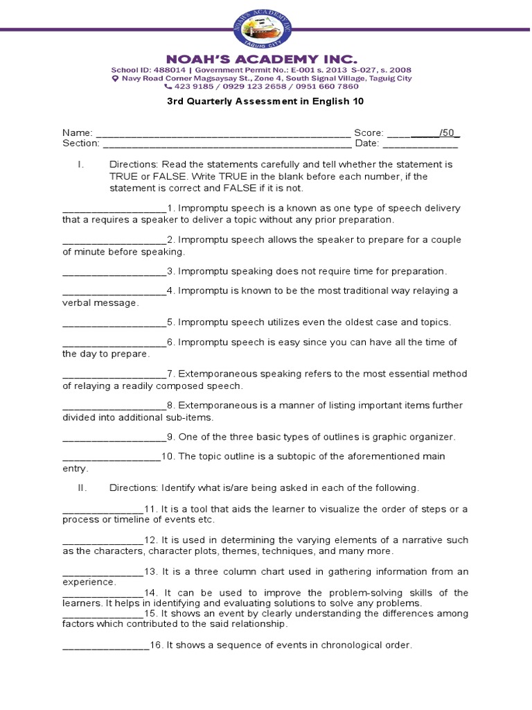 3rd Quarterly Assessment in English 10 | PDF