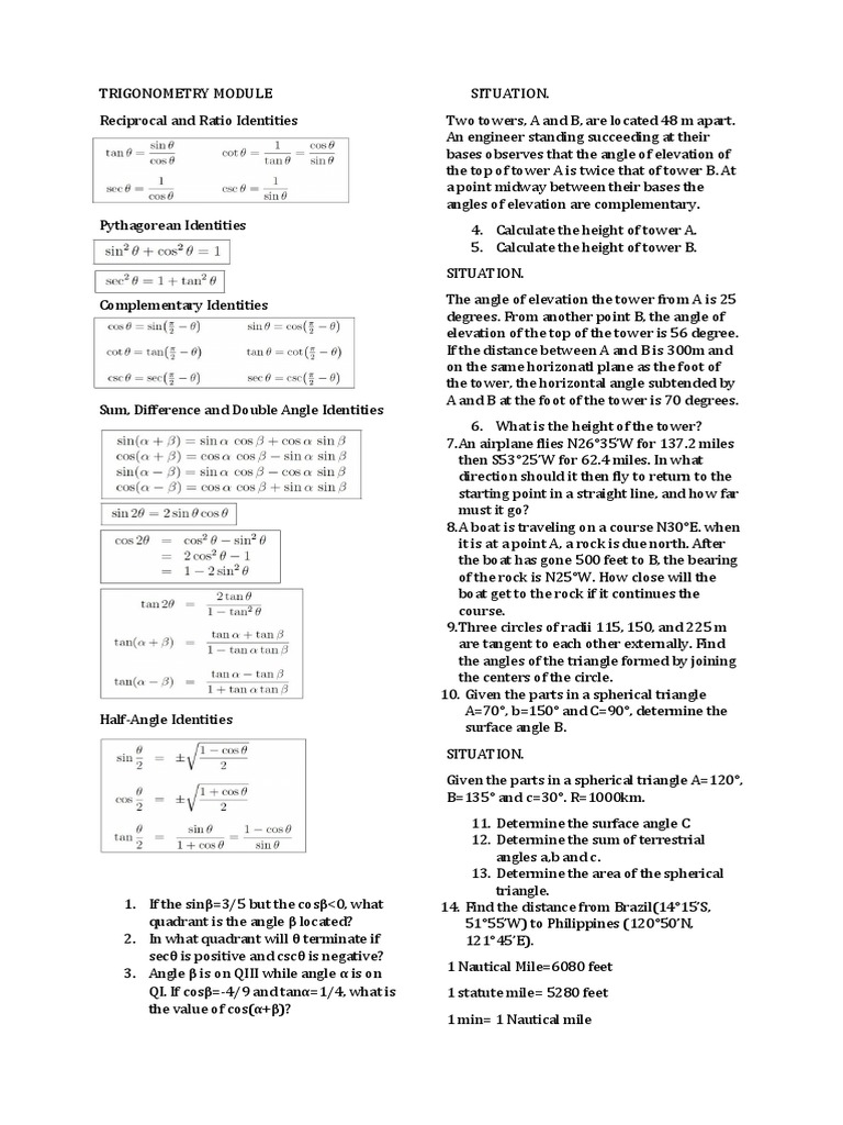 Trigonometry Module PDF | PDF | Triangle | Angle