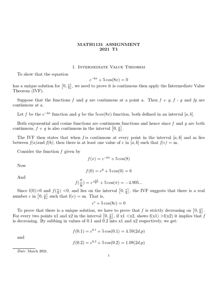 MATH1131 Assignment | PDF