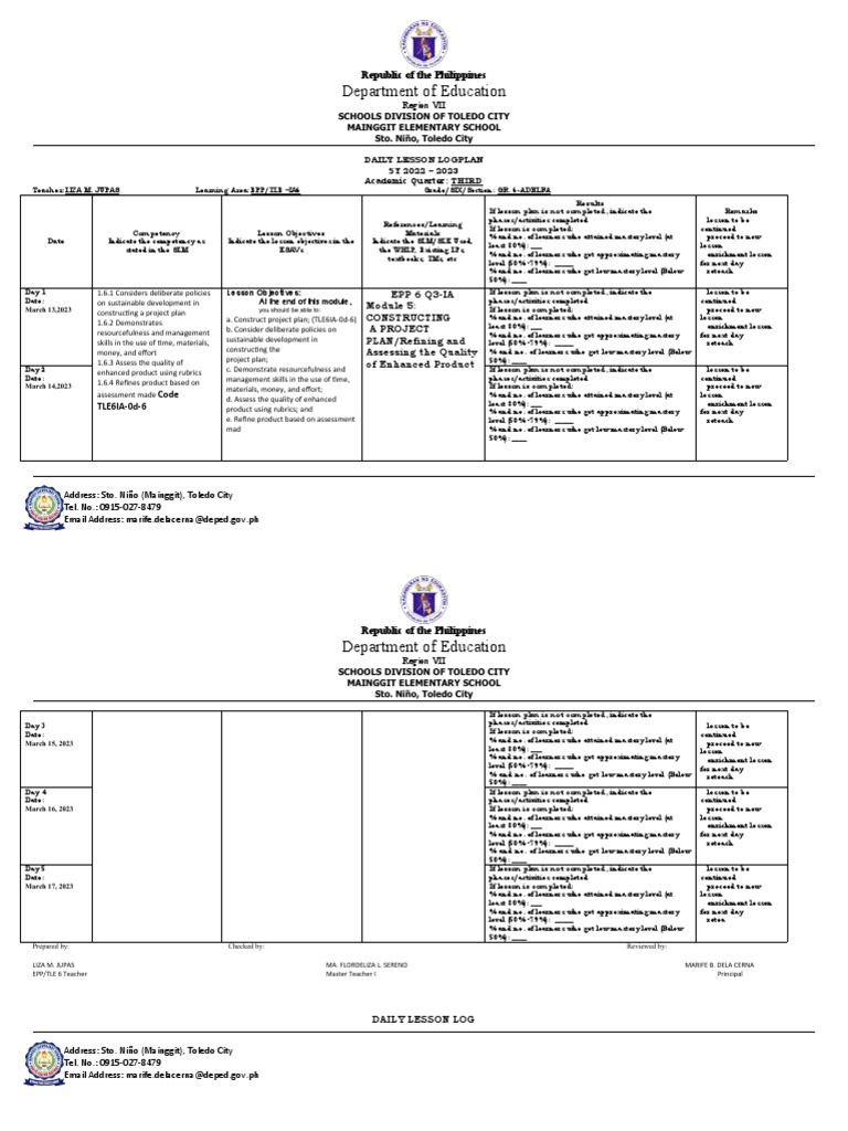 DLLP-EPP-Q-3-IA - Wk-5-2022-2023-Constructing Plan | PDF | Lesson Plan ...