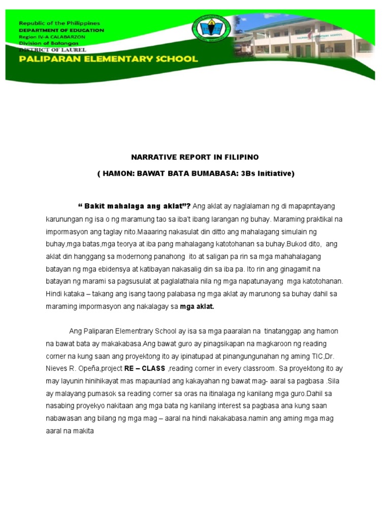 Narrative Report Sa Filipino 3B'S | PDF