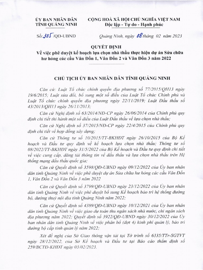 18. QĐ 305.UBND Phê duyệt KH lựa chọn nhà thầu (1) | PDF