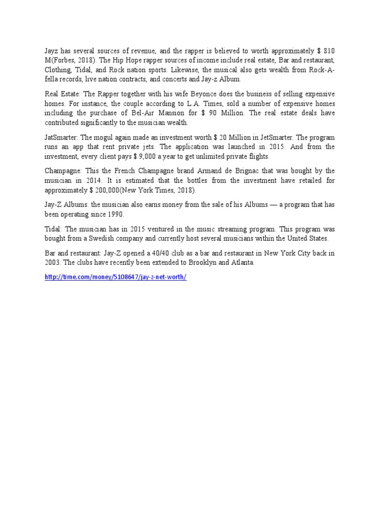 Jay-Z's Diverse Income Sources Explained | PDF | Business | Law