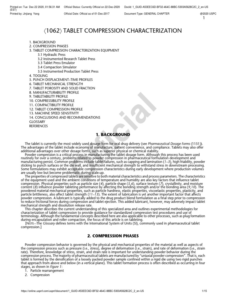 Usp 1062 Tablet Compression Characterization | PDF | Tablet (Pharmacy ...
