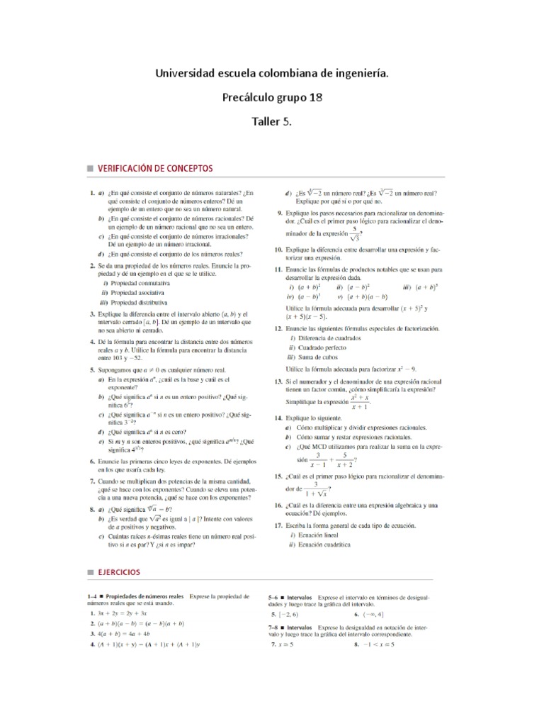 Taller-5-Precalculo Grupo 80-ECI-24-02-2023 | PDF
