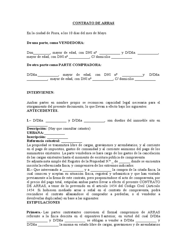 Contrato de Arras | PDF | Ley común | Derecho privado