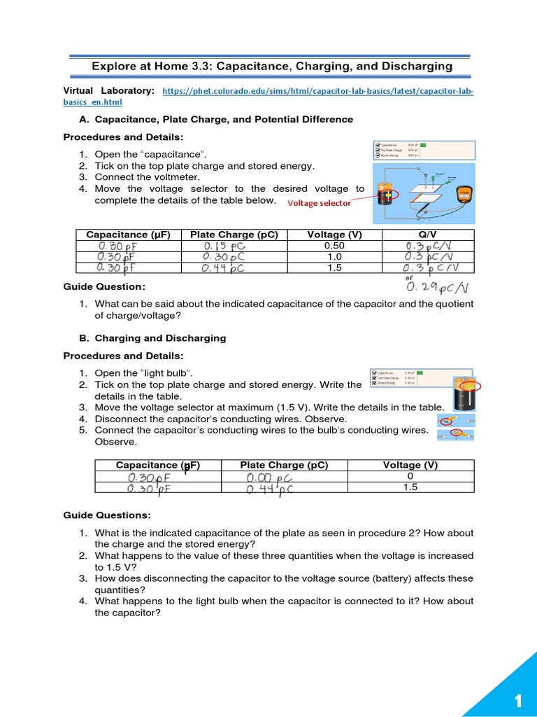 Exploring at Home 3.3 - Capacitance of The Capacitor - Charge, and Potential Difference ...