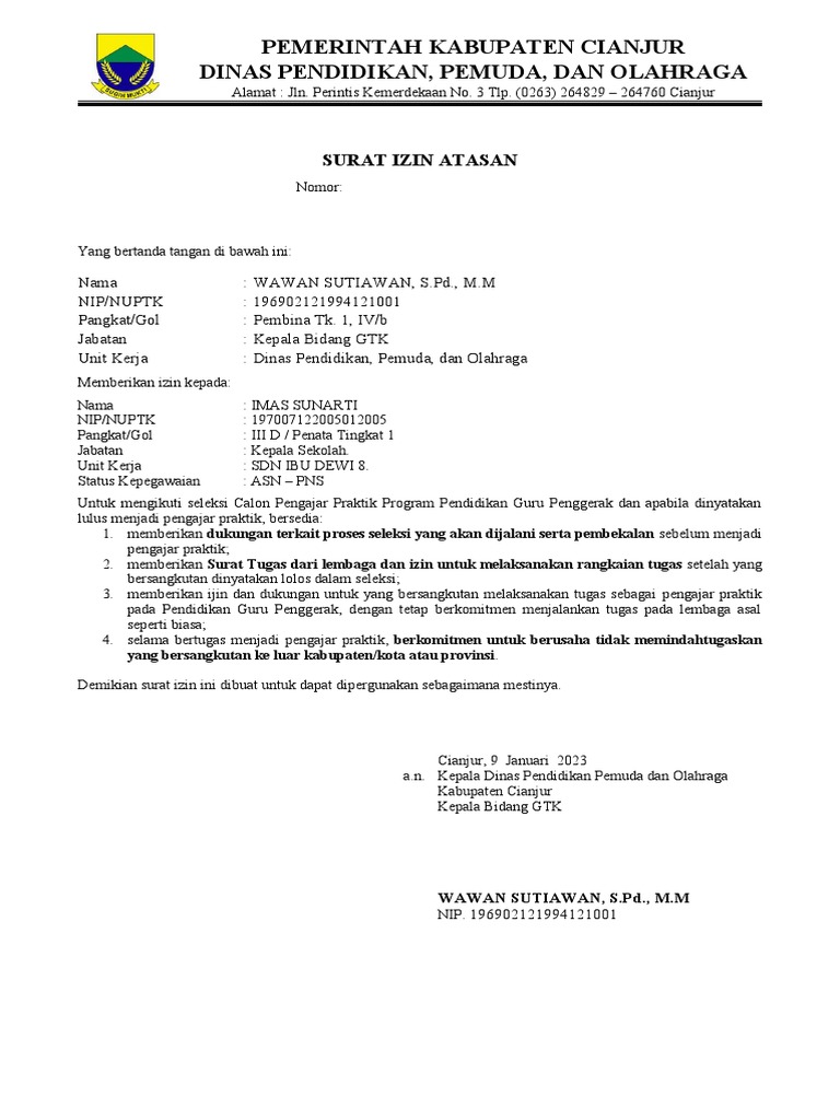 Izin - Atasan - CPP - 9 Kop Dikpora | PDF