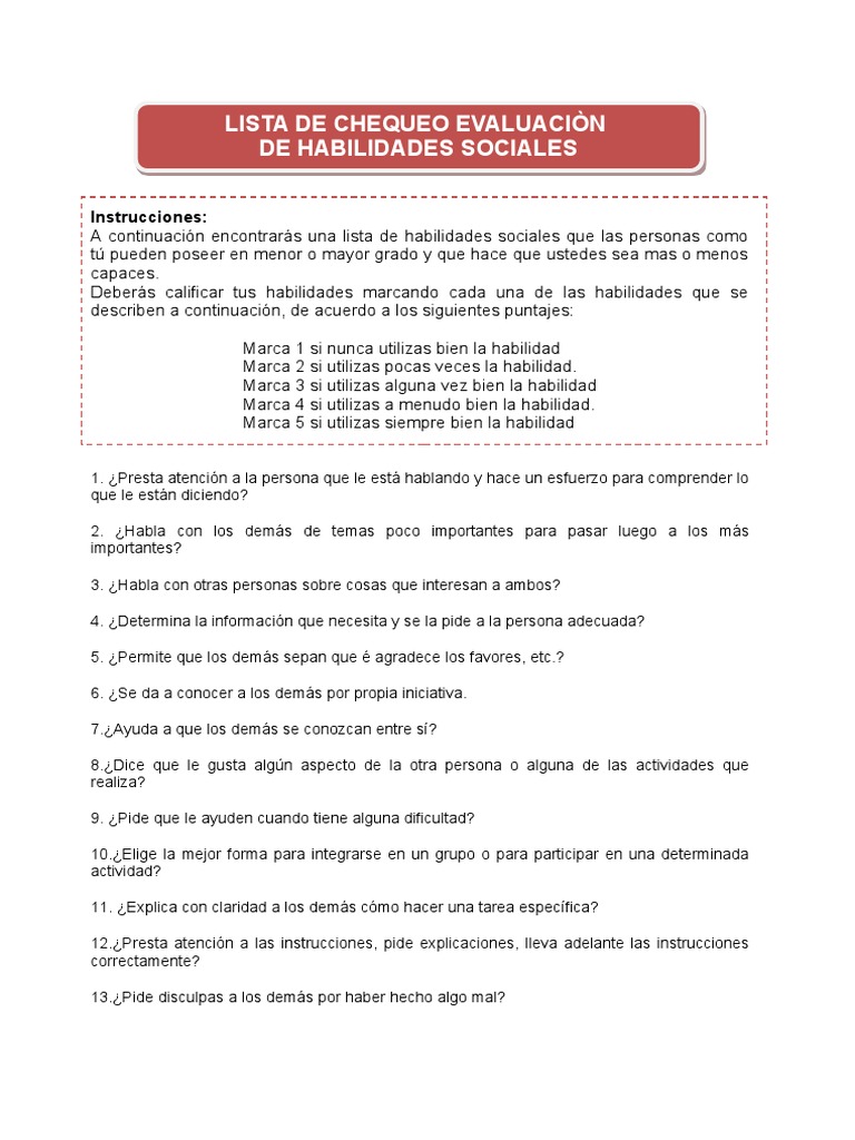 Evaluación de Habilidades Sociales | PDF | Relaciones personales ...