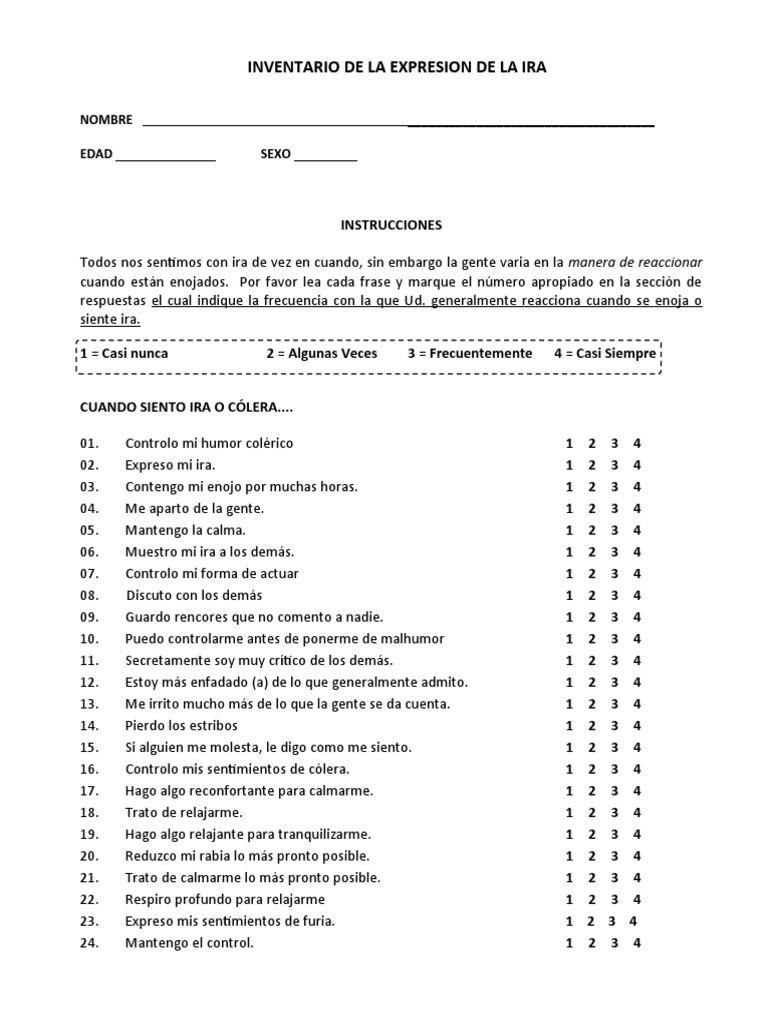 Inventario de La Expresión de La Ira | PDF | Ira