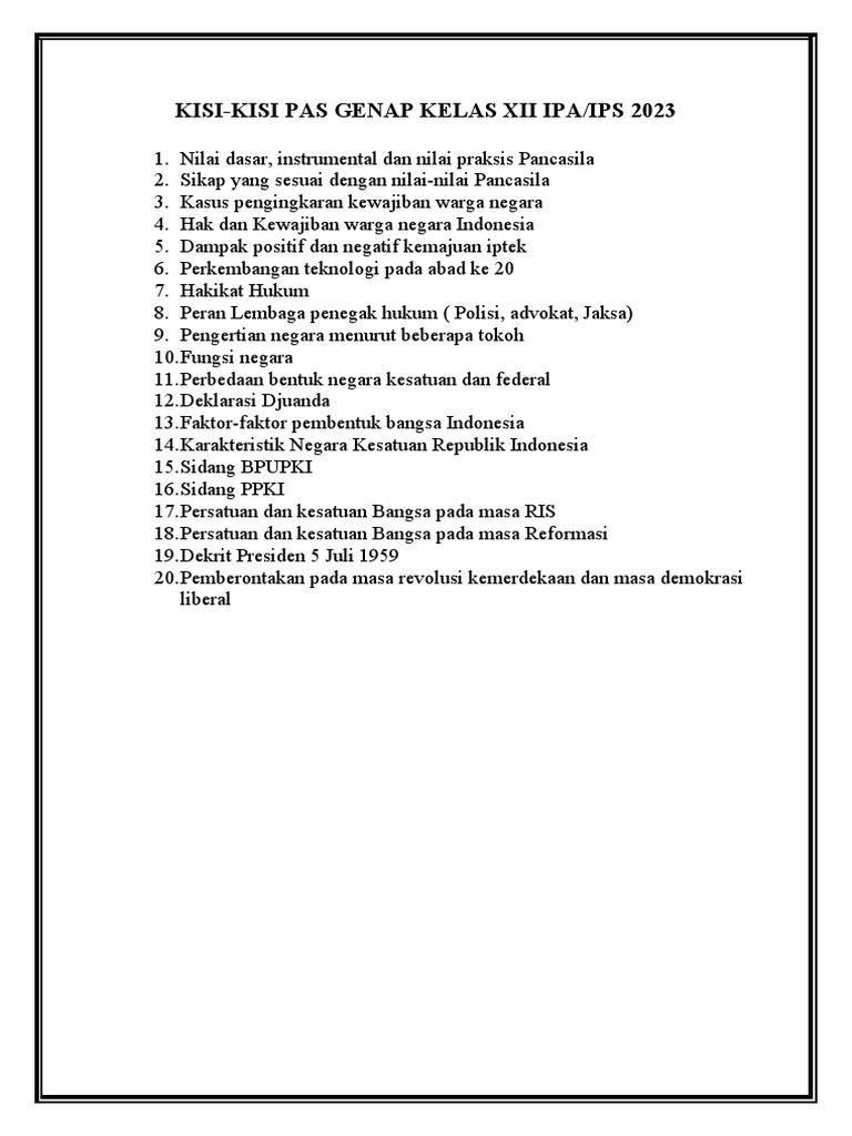 Kisi-Kisi PAS Genap XII 2023 | PDF