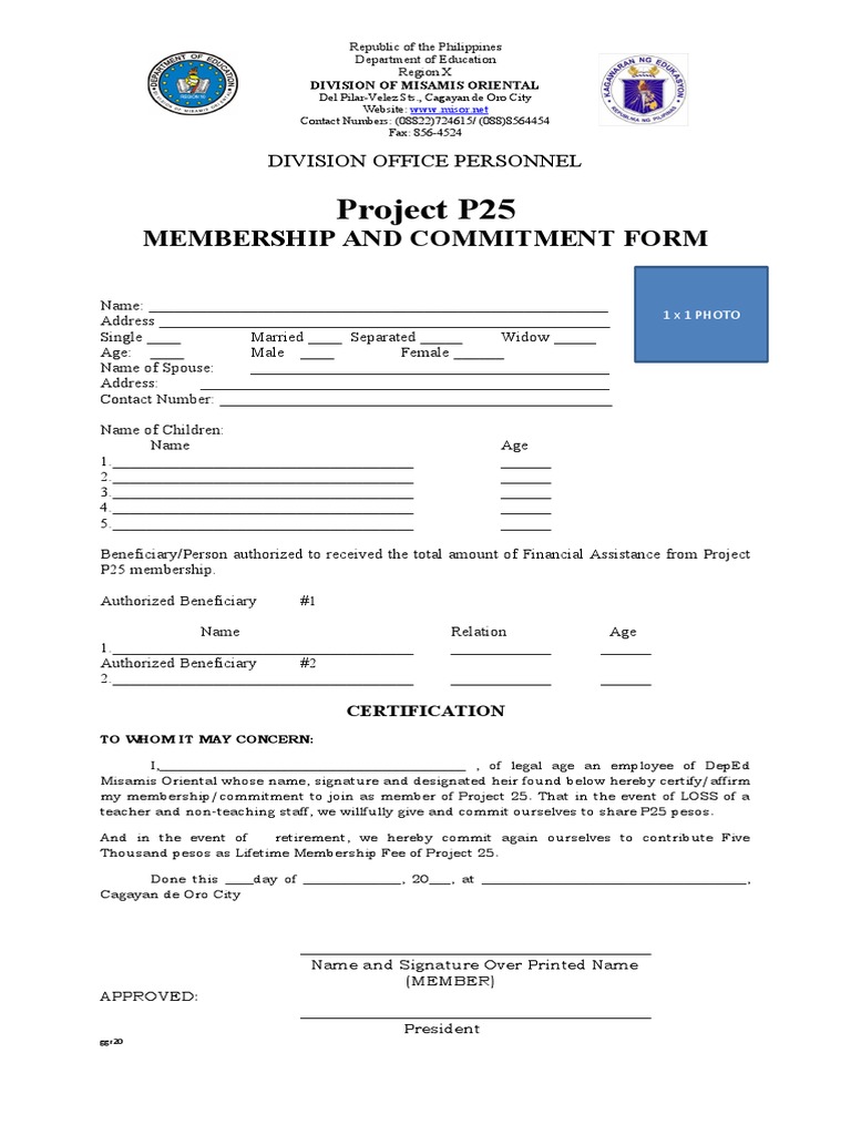 Project 25 Commitment Form | PDF | Government