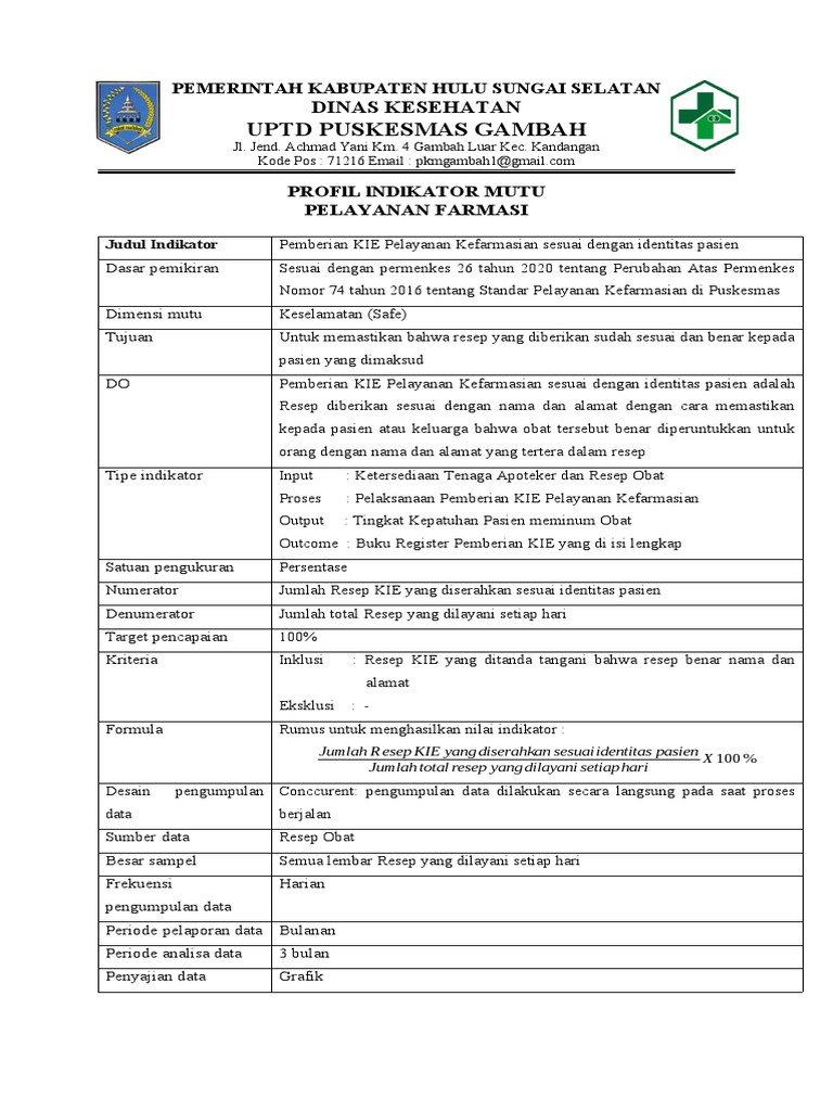 Indikator Mutu Farmasi | PDF