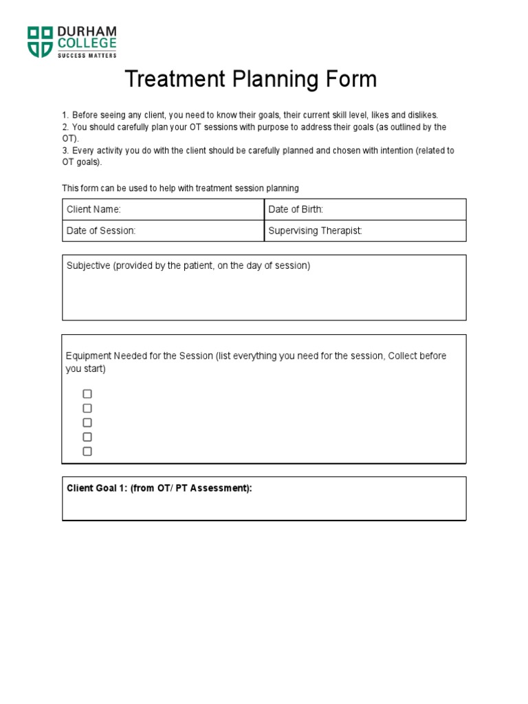 Treatment Planning Form | Download Free PDF | Patient | Psychology