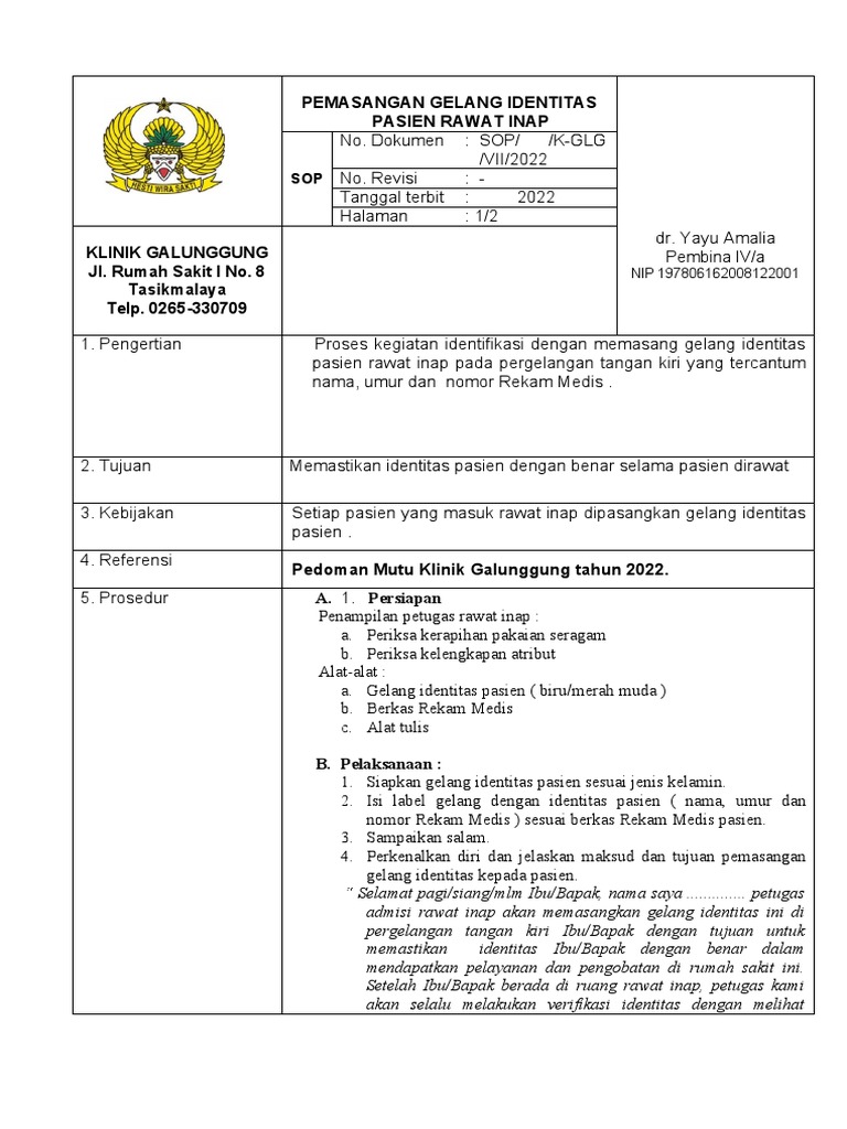 Pemasangan Gelang Identitas Pasien | PDF