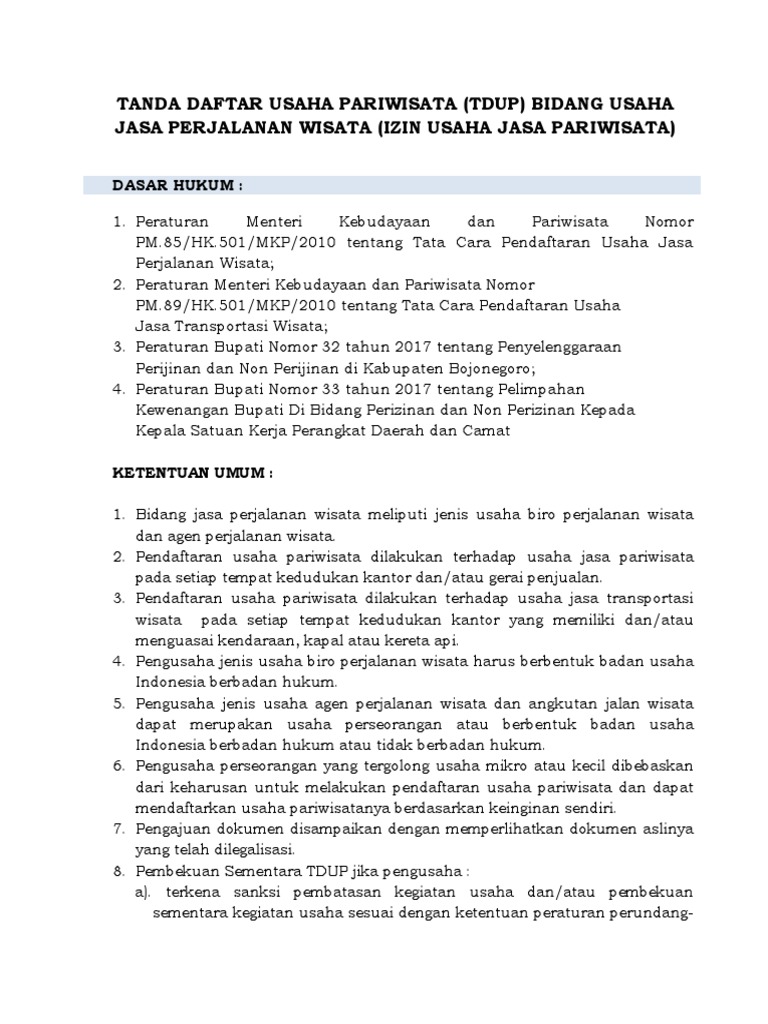 PERSYARATAN DAN PROSEDUR PENDAFTARAN DAN PEMUTAKHIRAN TANDA DAFTAR USAHA PARIWISATA (TDUP ...
