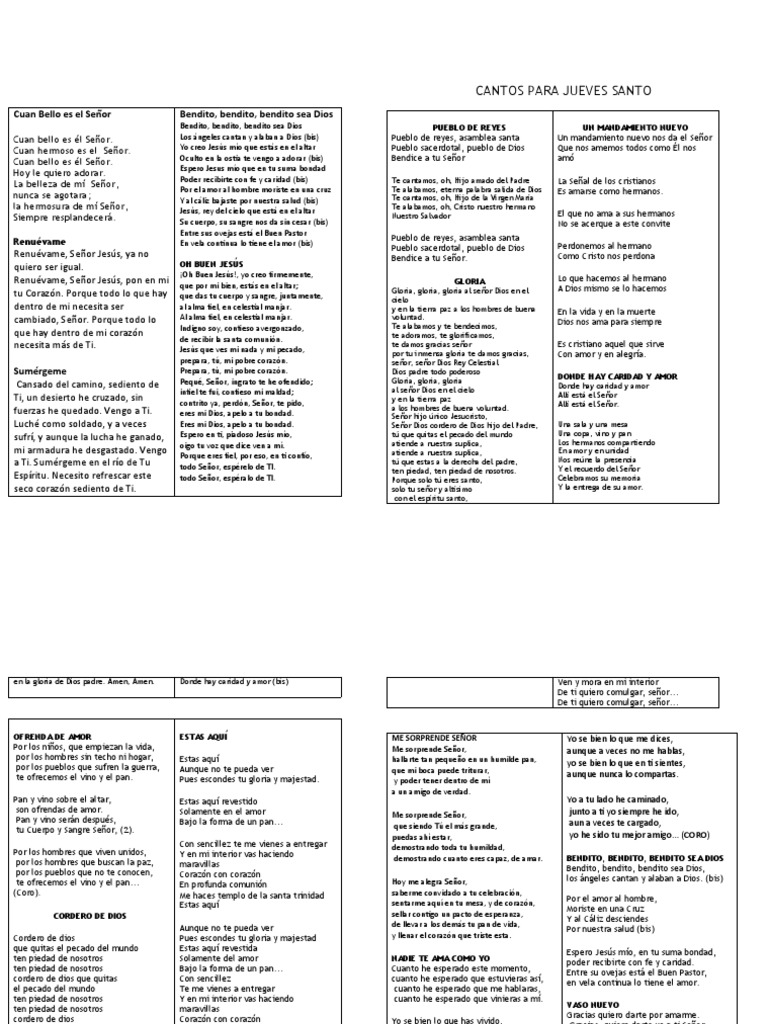 Cantos Jueves Santo | PDF | eucaristía | Amor