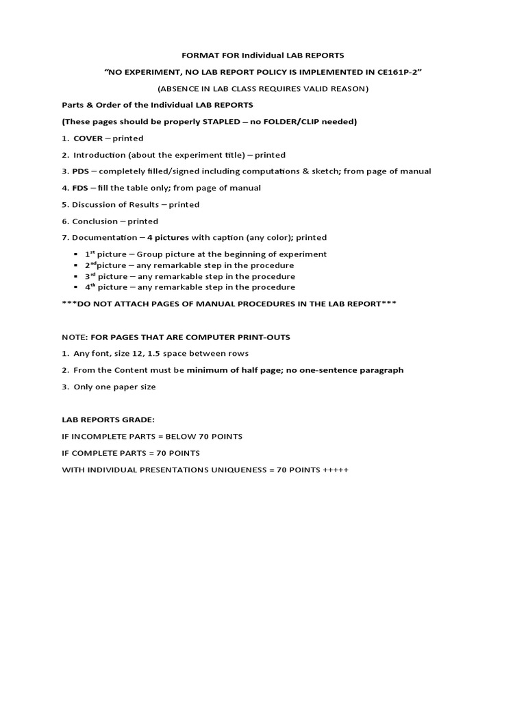 Guidelines for Formatting Individual Lab Reports for CE161P-2 Including ...