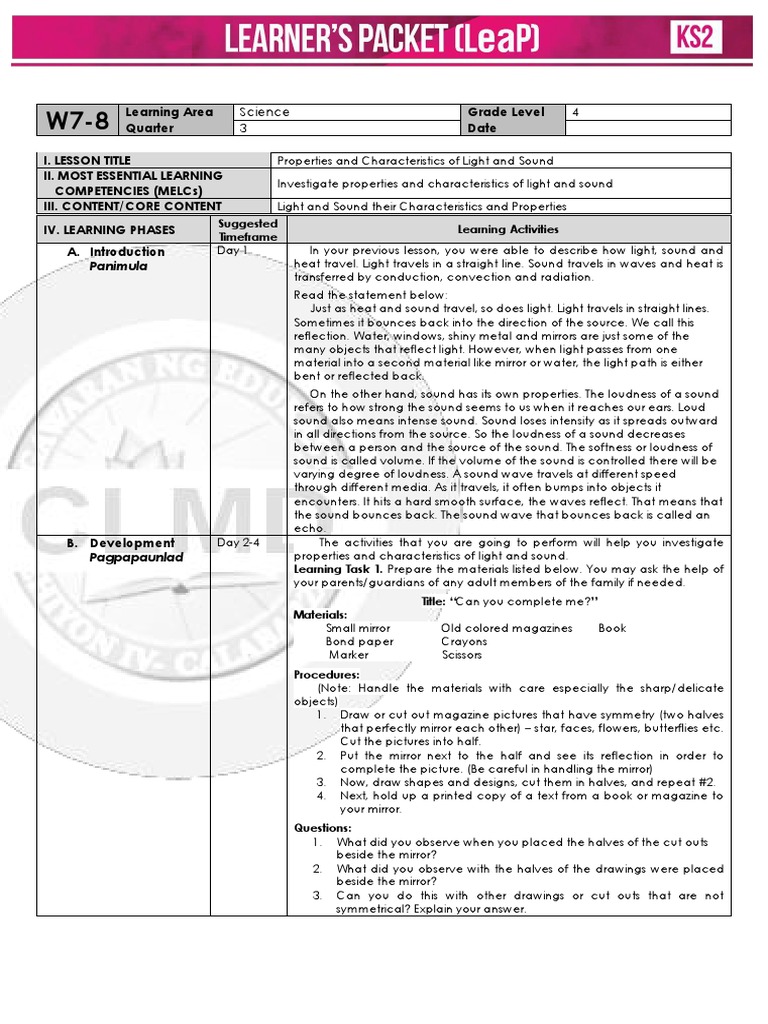 LeaP-Science-G4-Weeks 7-8-Q3 PDF | PDF | Mirror | Sound