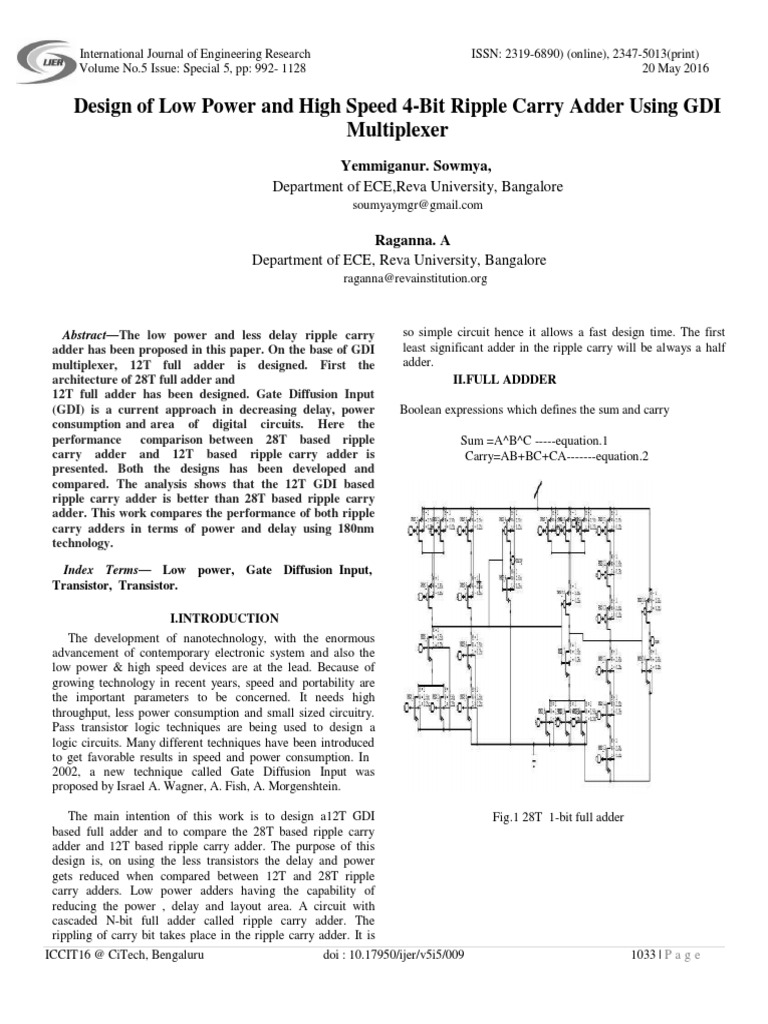 Design of Low Power and High Speed 4 Bit PDF | PDF | Logic Gate ...