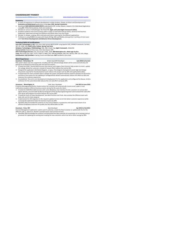 Chandrakant Pandey Java J2ee Developer Resume | PDF