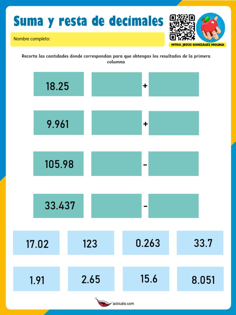 Suma y Resta de Decimales PDF | PDF
