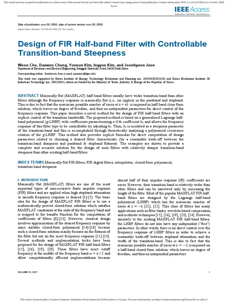 Design of FIR Half-Band Filter With Controllable T PDF | PDF | Filter ...