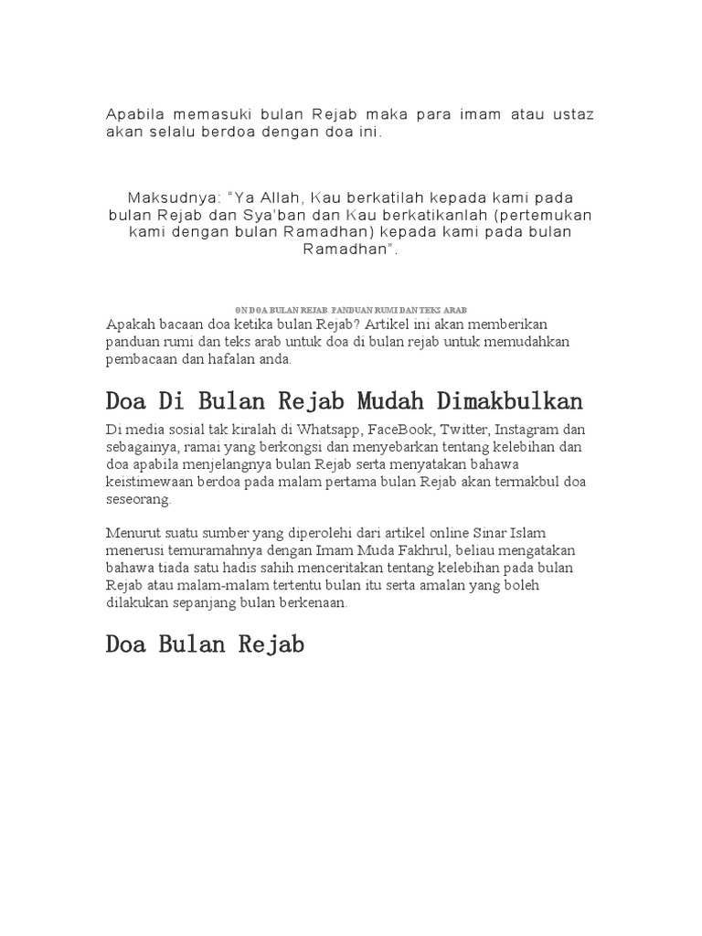 Panduan Doa dan Zikir Bulan Rejab | PDF