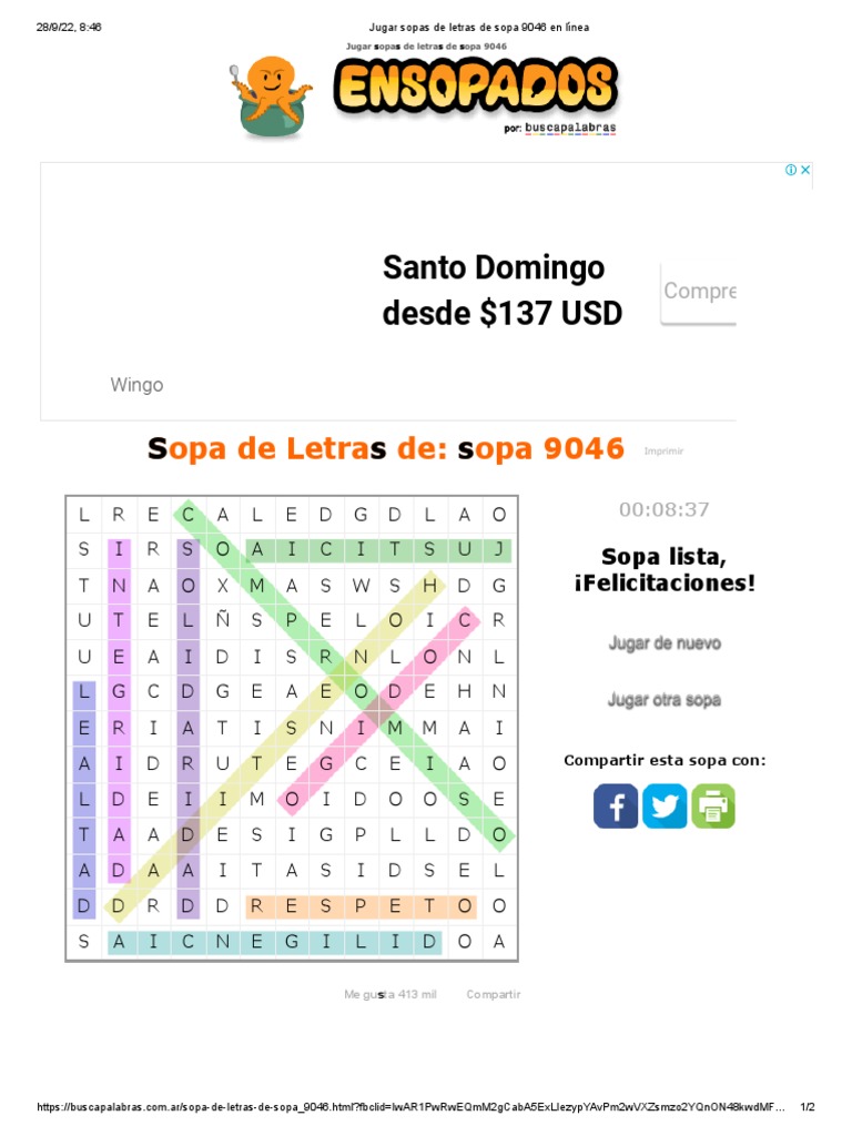 Jugar Sopas de Letras de Sopa 9046 en Línea | PDF
