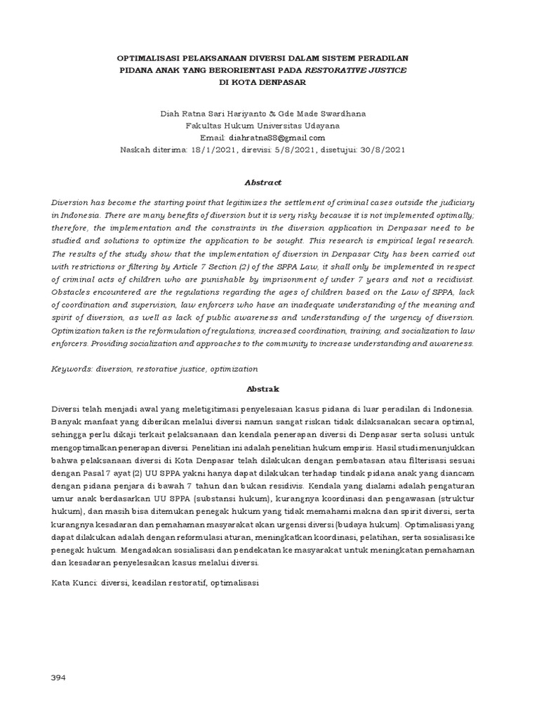 Jurnal Mengenai Diversi | PDF | Ethical Principles | Public Sphere