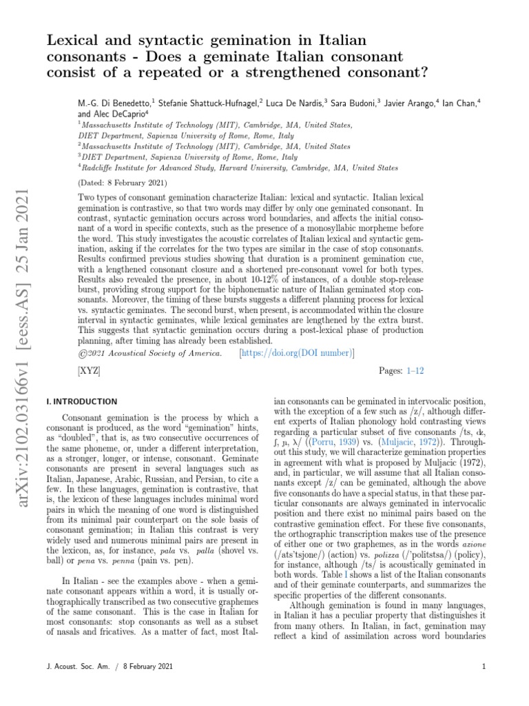 Lexical and Syntactic Gemination in Italian Conson | PDF | Syllable | Word