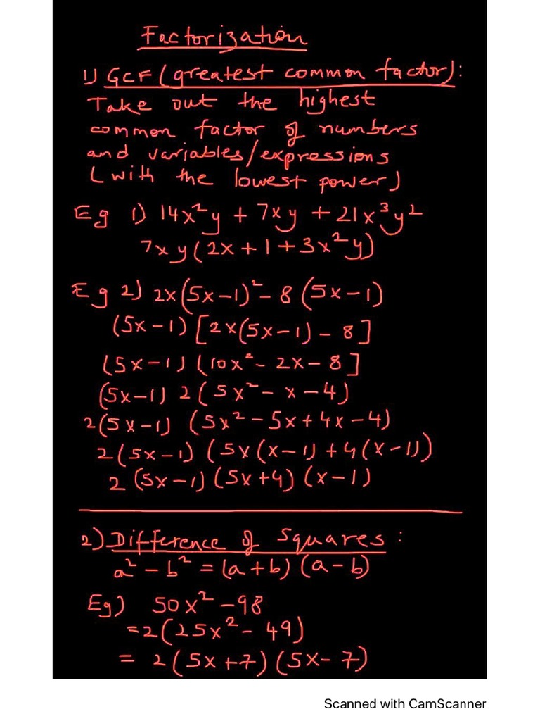 Factorisation notes IGCSE | PDF