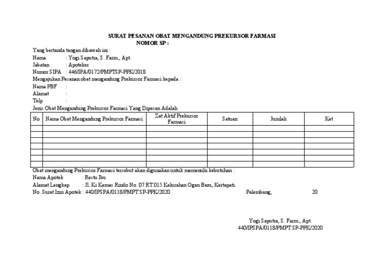 Surat Pesanan Prekursor | PDF