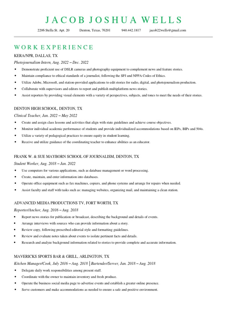 Resume - Jacob Wells | Download Free PDF | News | Computing