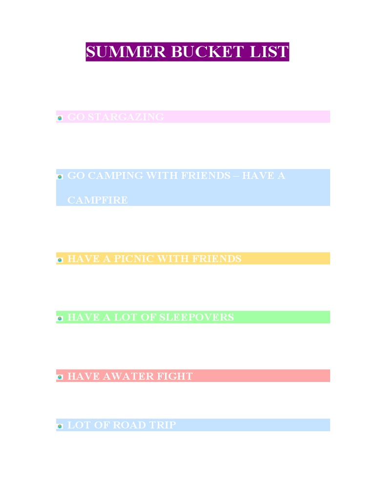 ULTIMATE SUMMER BUCKET LIST | PDF