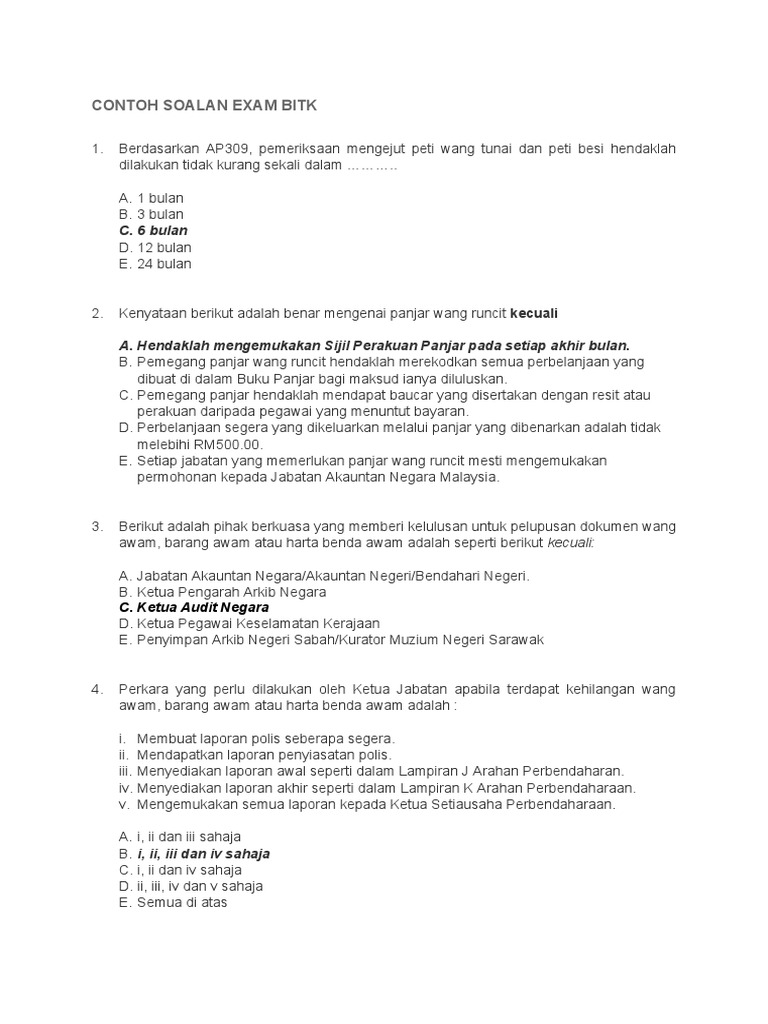 Contoh Soalan Exam BITK | PDF